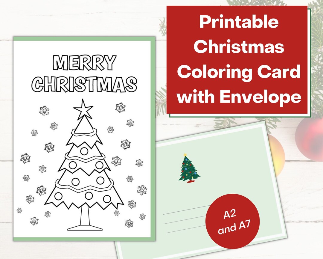 Christmas Coloring Card for Children With Envelopes Printable | A7 ...