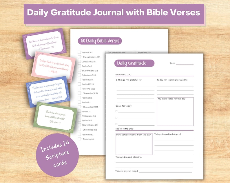 Printable Christian Gratitude Journal: Daily Bible Verses, Scripture ...