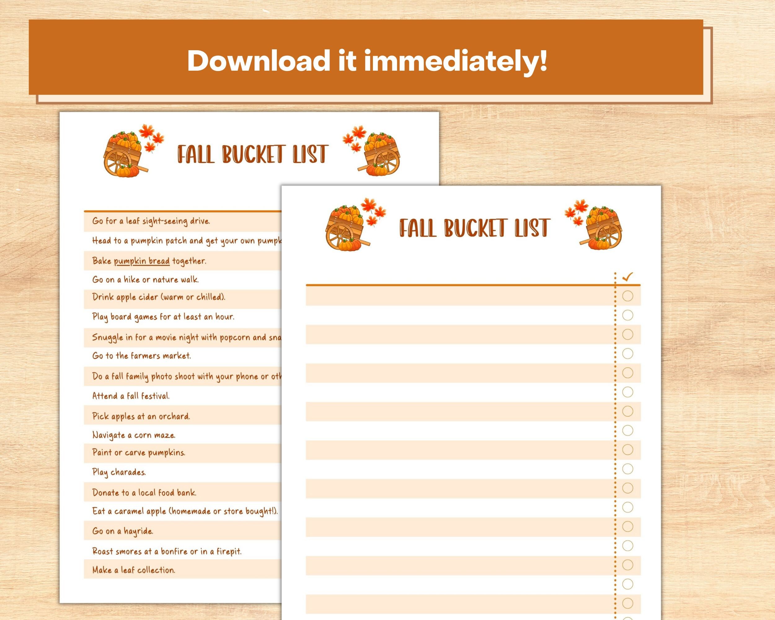 Fall Bucket List Printable Autumn Bucket List Template Editable Fall ...