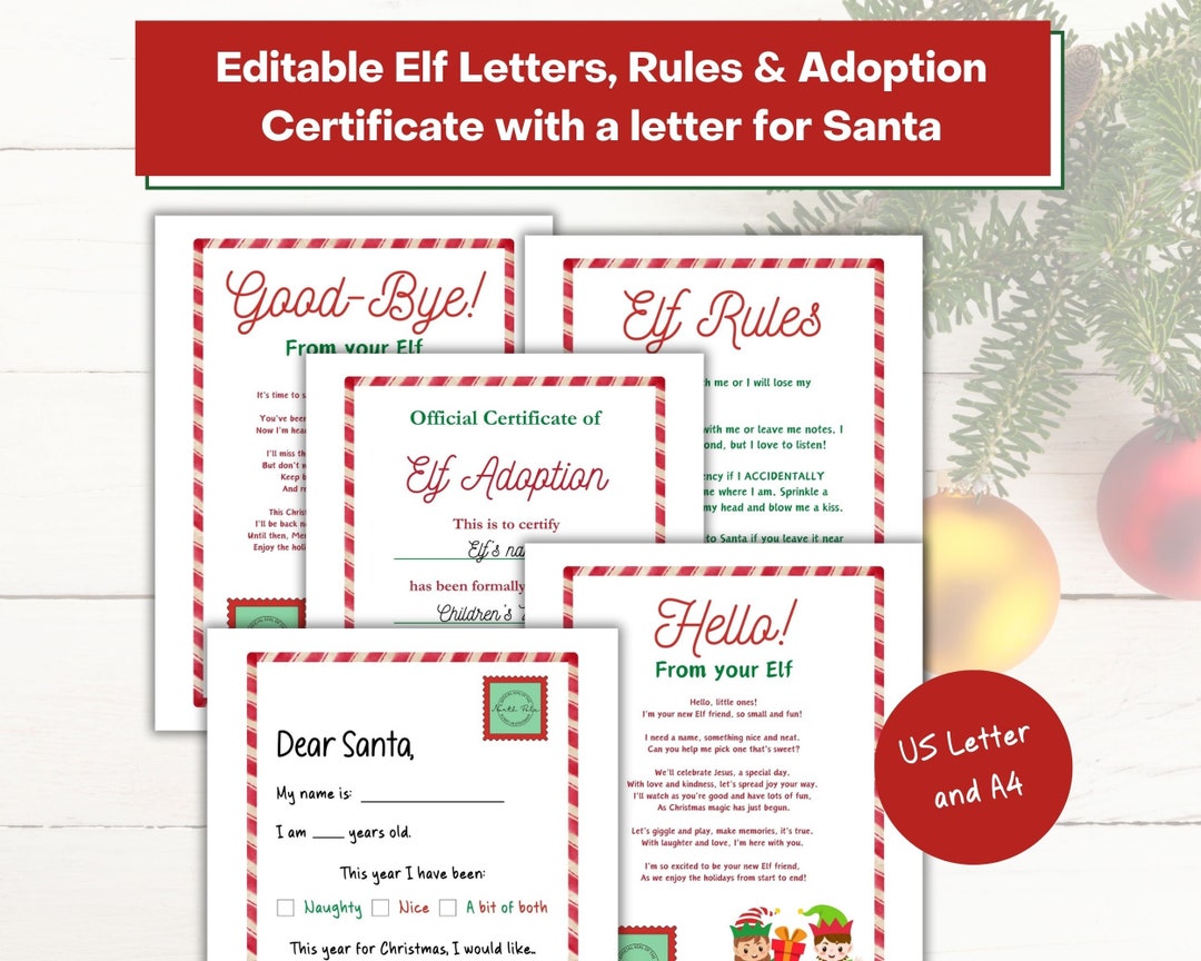 Editable Elf Letter Set: Welcome, Goodbye, Rules, Adoption (printable ...
