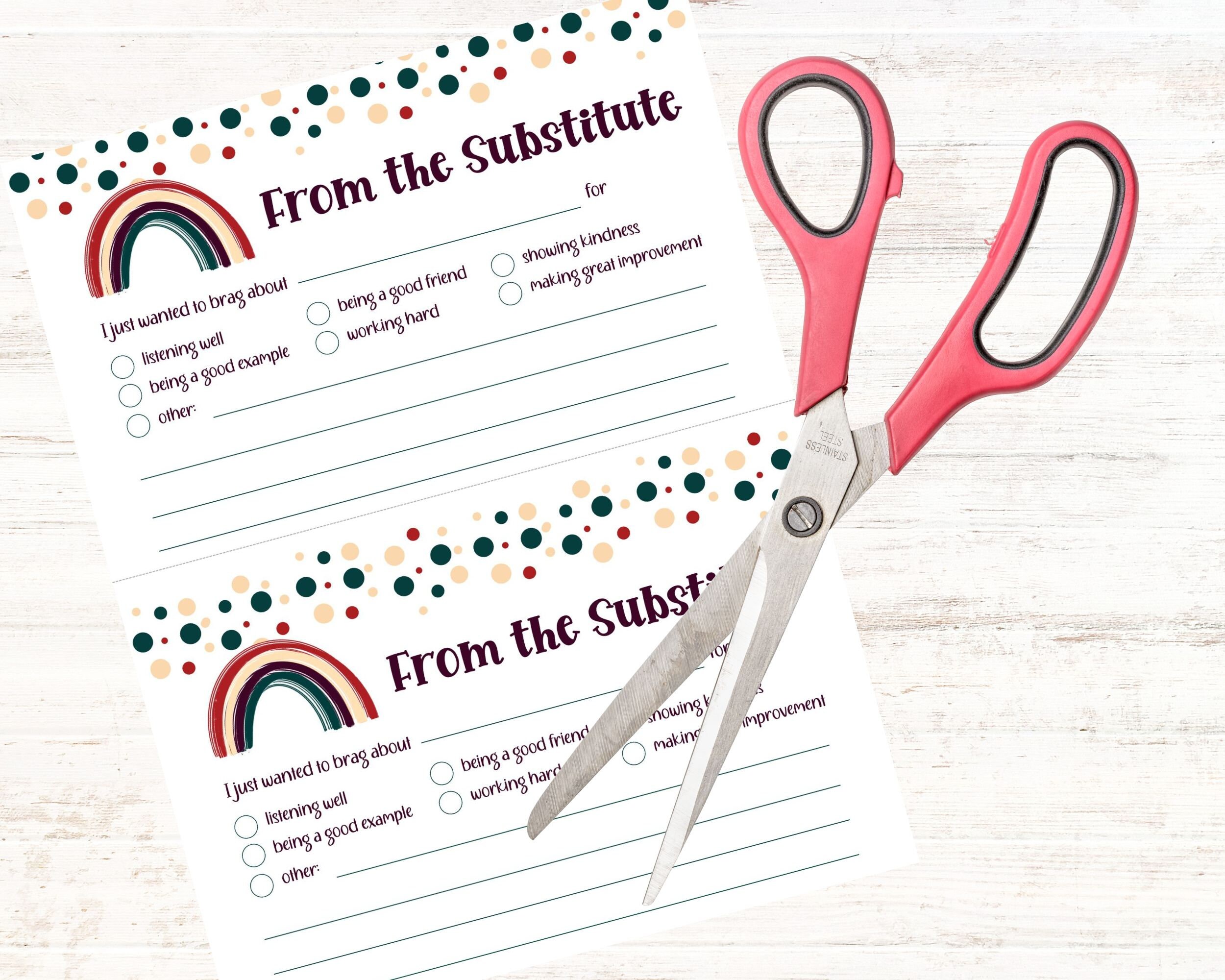 Boho Rainbow Substitute Teacher Note: Printable Brag Note (digital ...