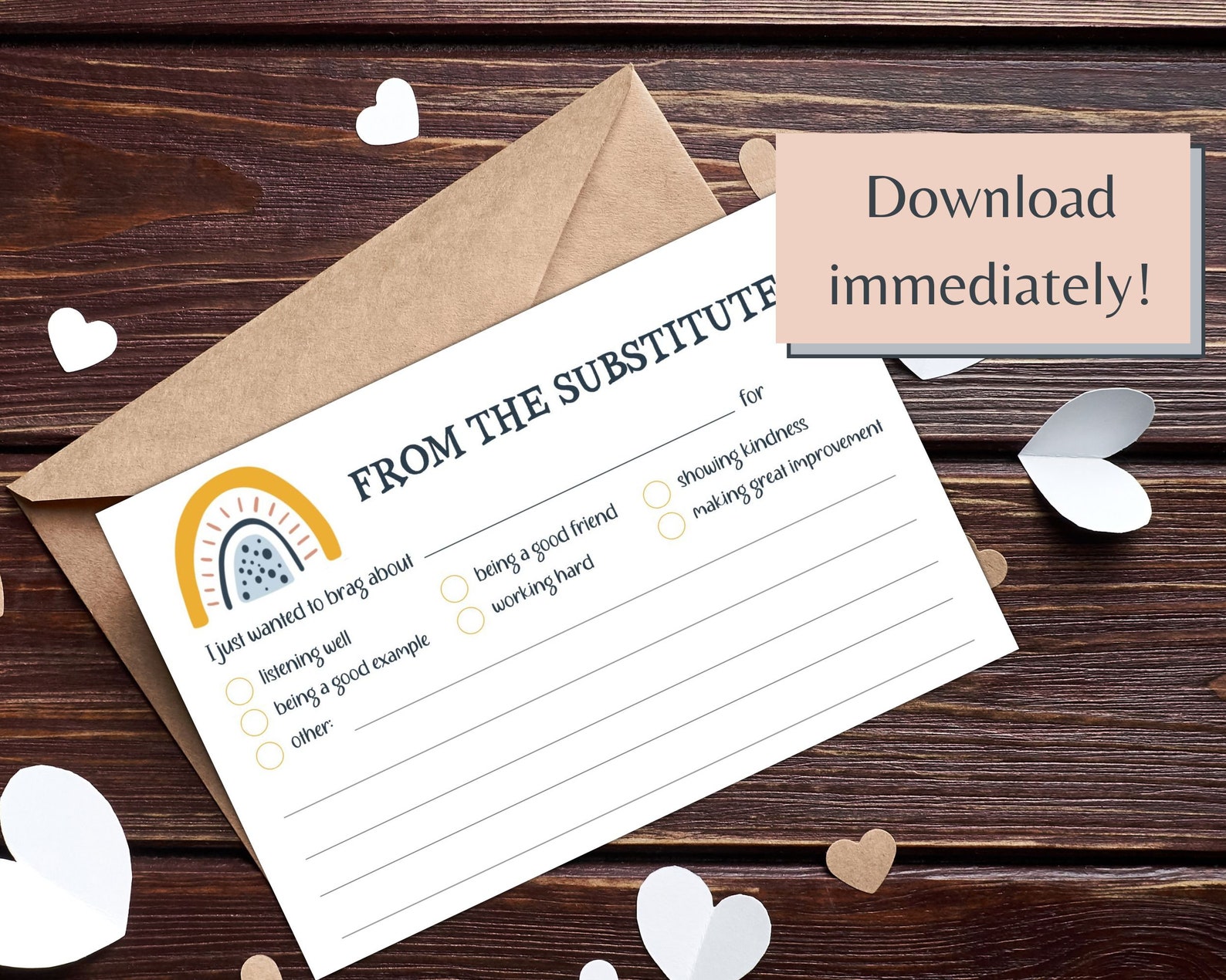 Substitute Mail Printable Boho Rainbow Sub Note Good - Etsy