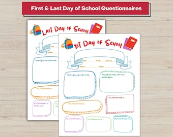 First Day & Last Day of School Questionnaire Printable Back to School Activity Digital Download ...
