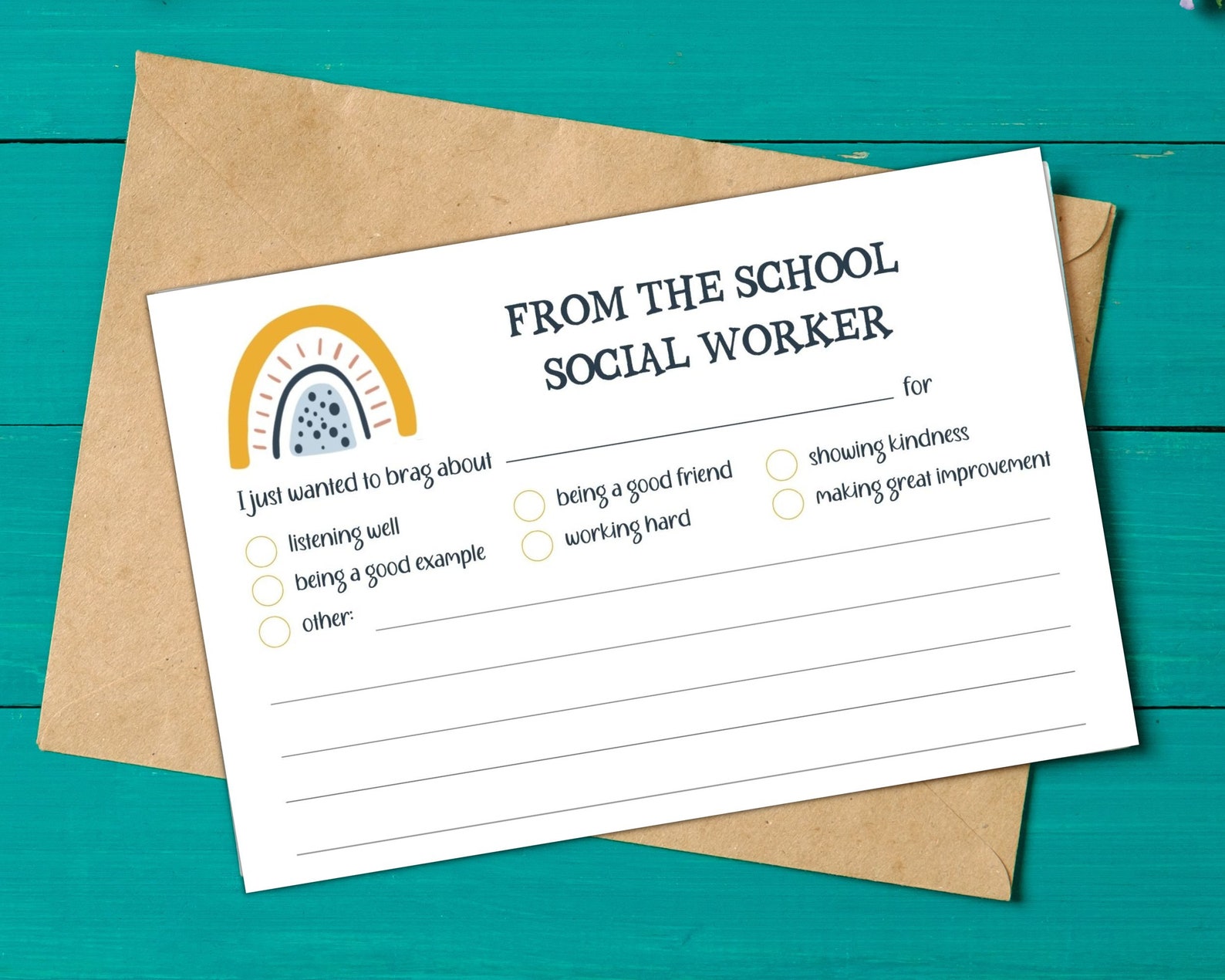 School Social Worker Note Printable Boho School Counselor - Etsy