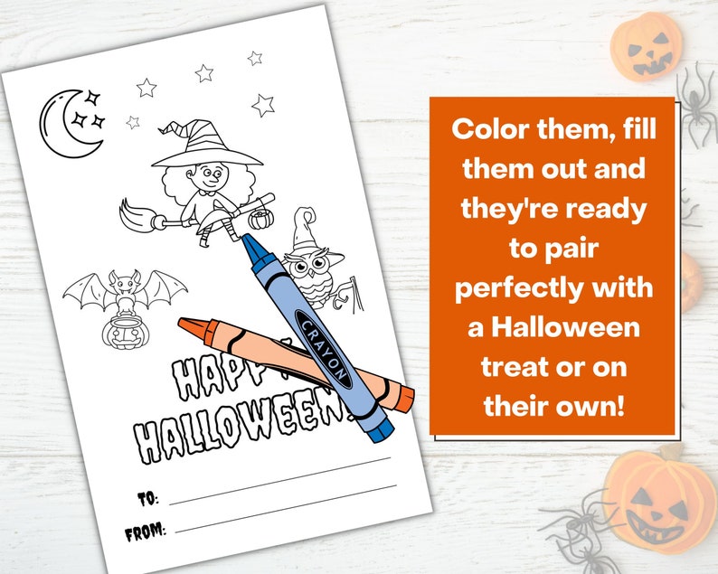 Halloween Coloring Cards: Printable Class Party Activity (digital ...