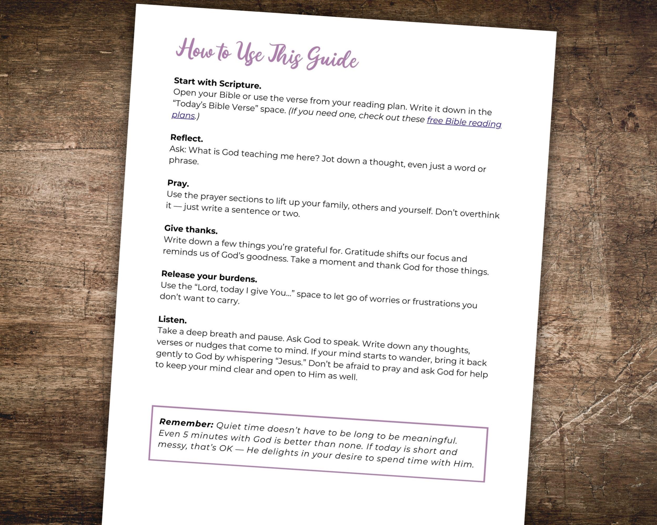 Quiet Time With God Printable Bible Study and Prayer Journal Kit (color ...