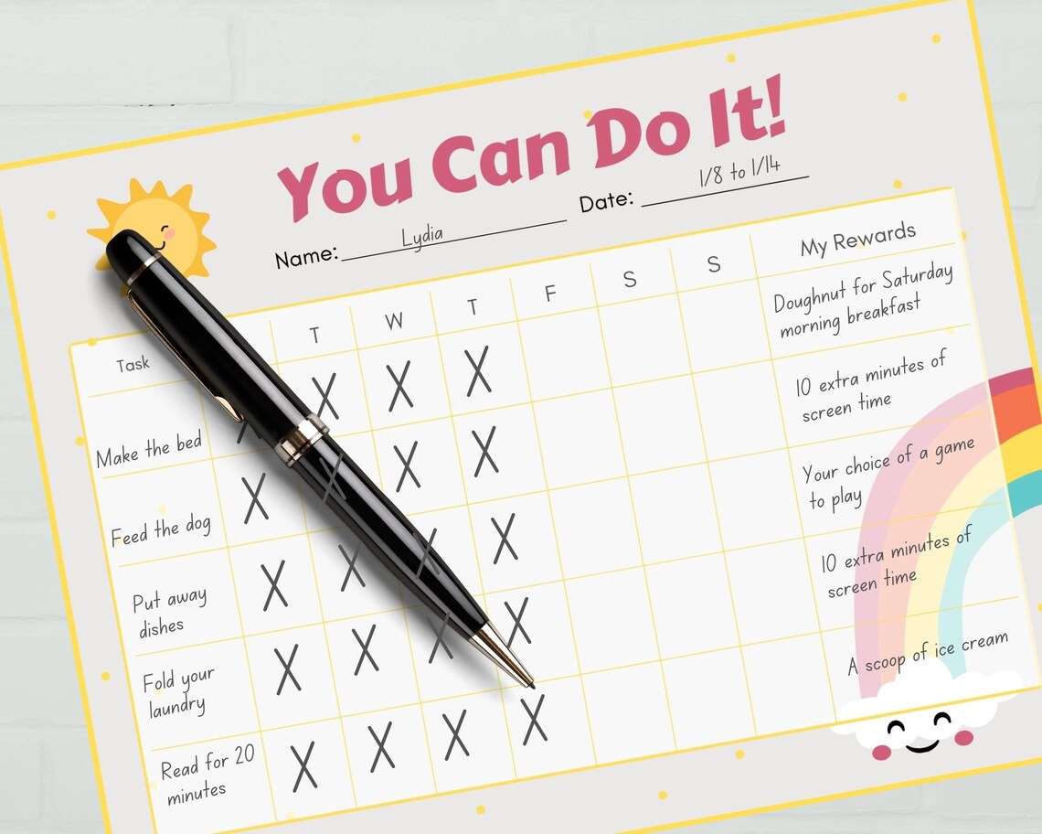 Rainbow Reward Chart for Children Printable, Behavior Chart, Daily ...