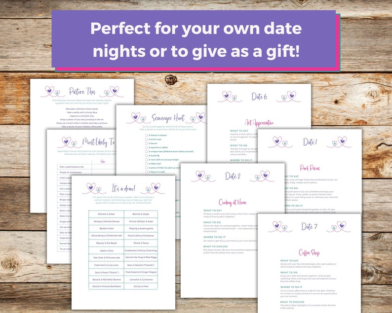 Printable Couples Games and Activities With 10 Planned Date Night Ideas, Marriage Anniversary ...