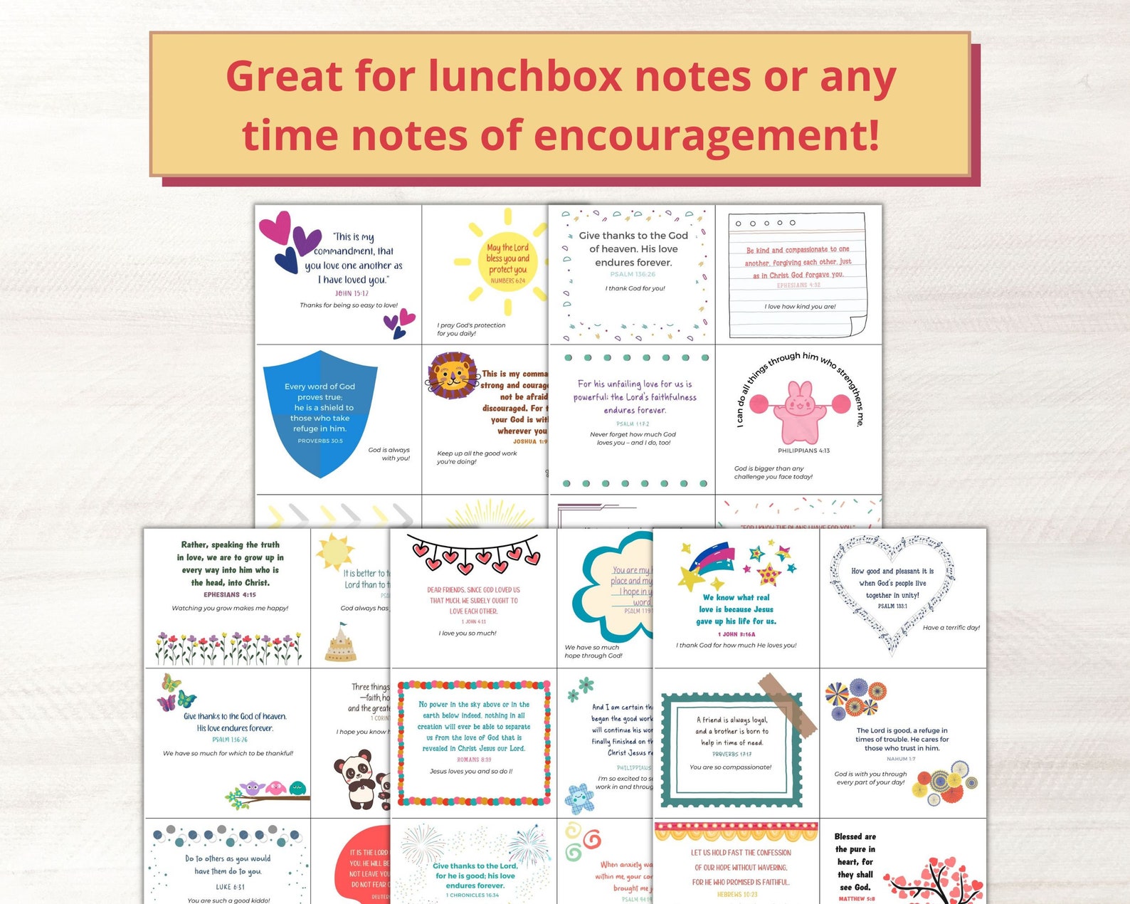 Bible Verse Lunchbox Notes for Kids Printable, Bible Verses for ...