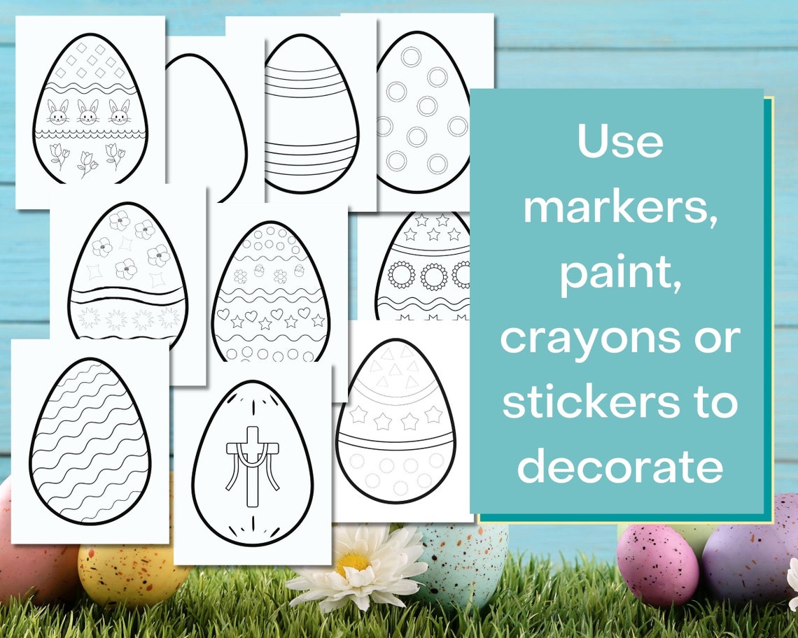 10 Printable Easter Egg Coloring Pages Easter Activity for - Etsy