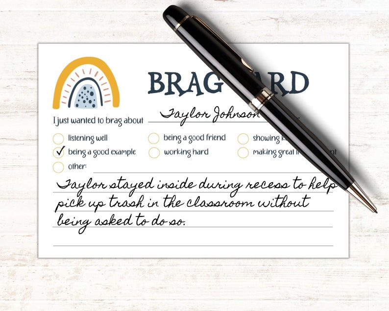 Brag Card Printable | School Counselor Office Note | Teacher Note ...