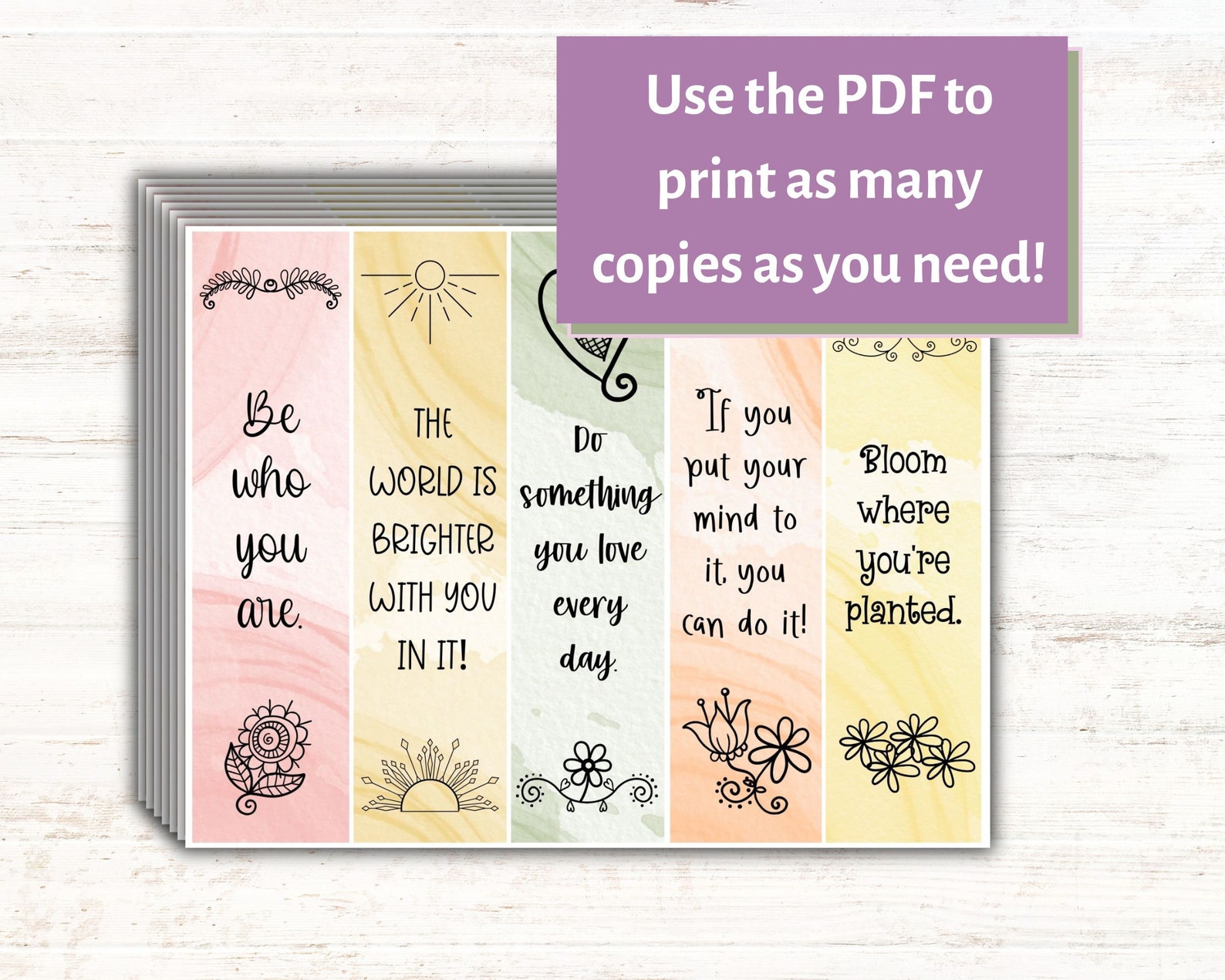 Affirmation Bookmarks: Watercolor Designs, Set of 5 (digital Download ...