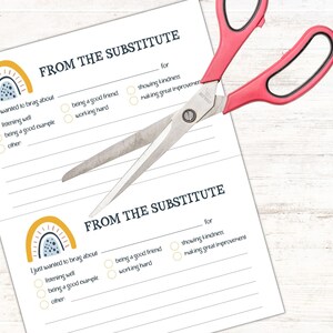 Substitute Mail Printable | Boho Rainbow Sub Note | Good Report From ...