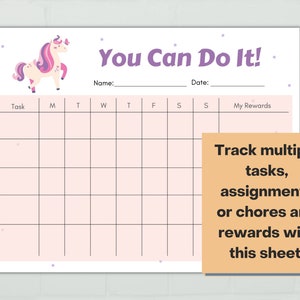 Unicorn Reward Chart for Children Printable, Behavior Chart, Daily ...