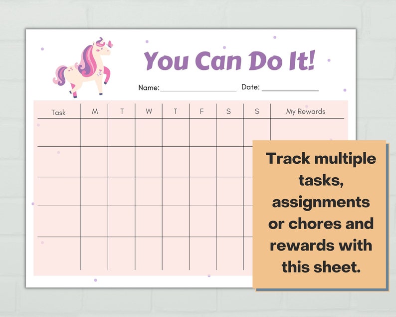 Unicorn Reward Chart for Children Printable, Behavior Chart, Daily ...