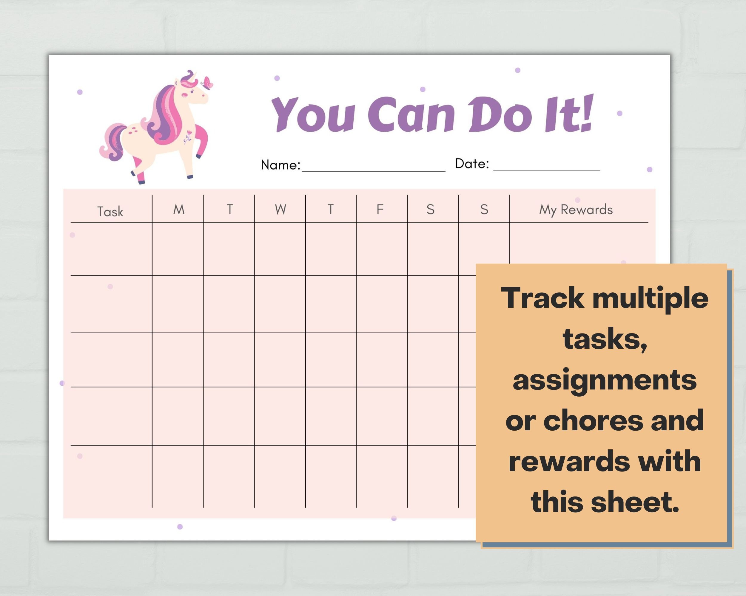 Unicorn Reward Chart for Children Printable, Behavior Chart, Daily ...