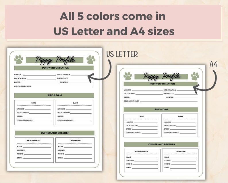 Breeder Puppy Pack, Puppy Records Bundle, Dog Breeder, A4, US Letter ...
