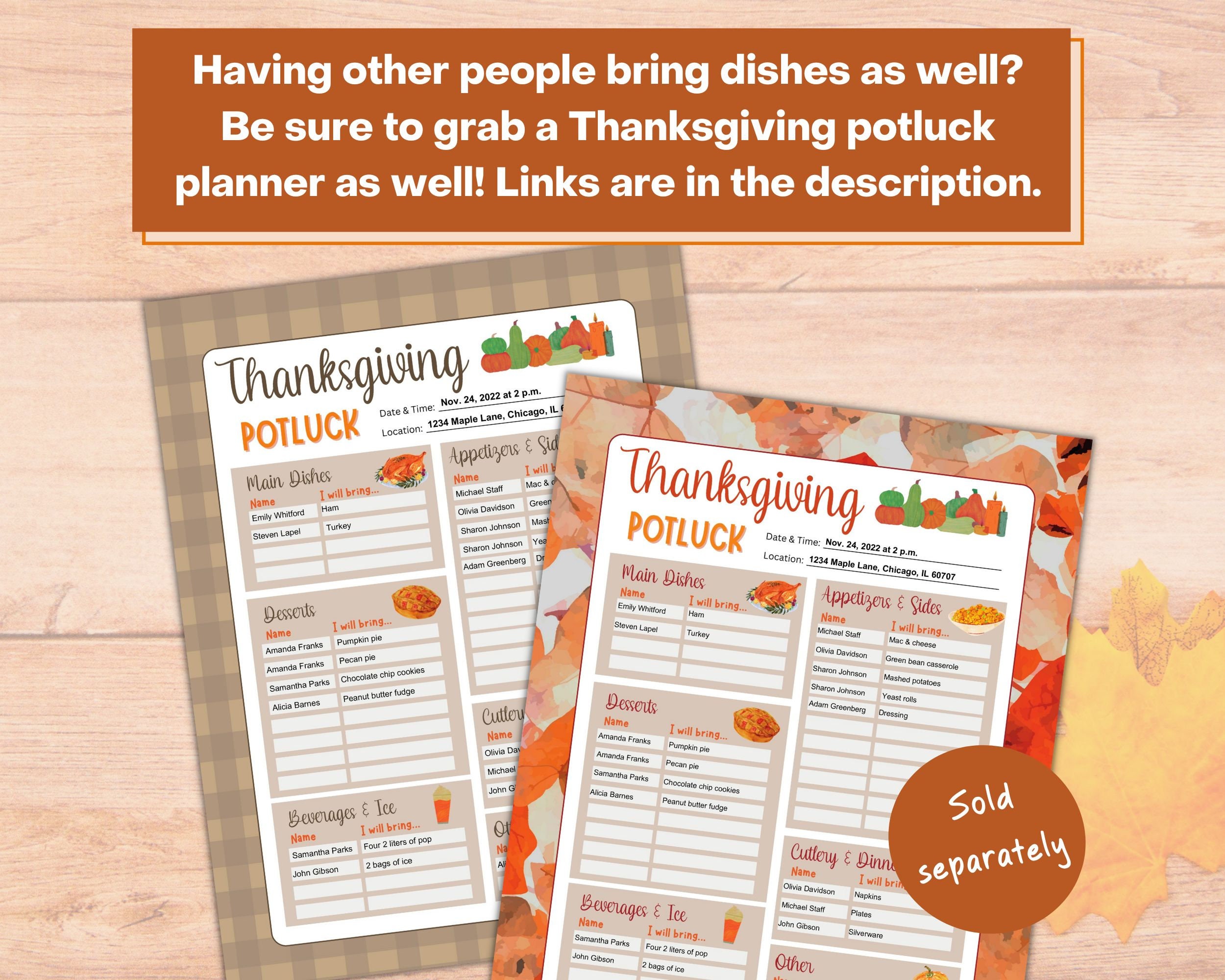Thanksgiving Menu Planner Printable Kit Holiday Meal - Etsy
