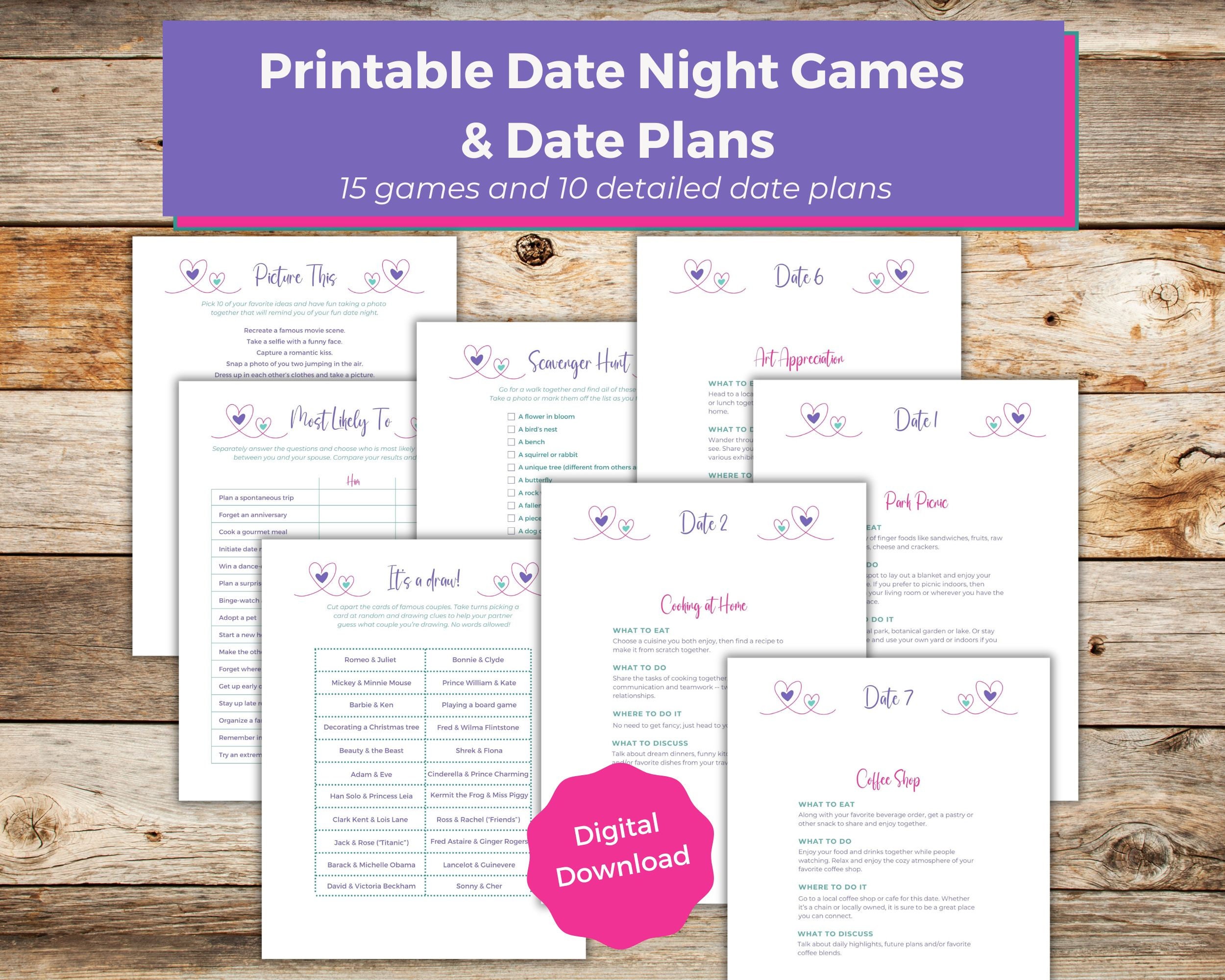 Printable Couples Games and Activities With 10 Planned Date Night Ideas ...