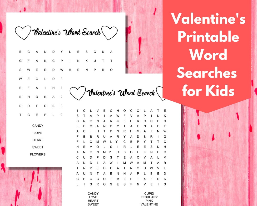 Valentine's Day Printable Word Search for Kids, Valentine's Game for ...