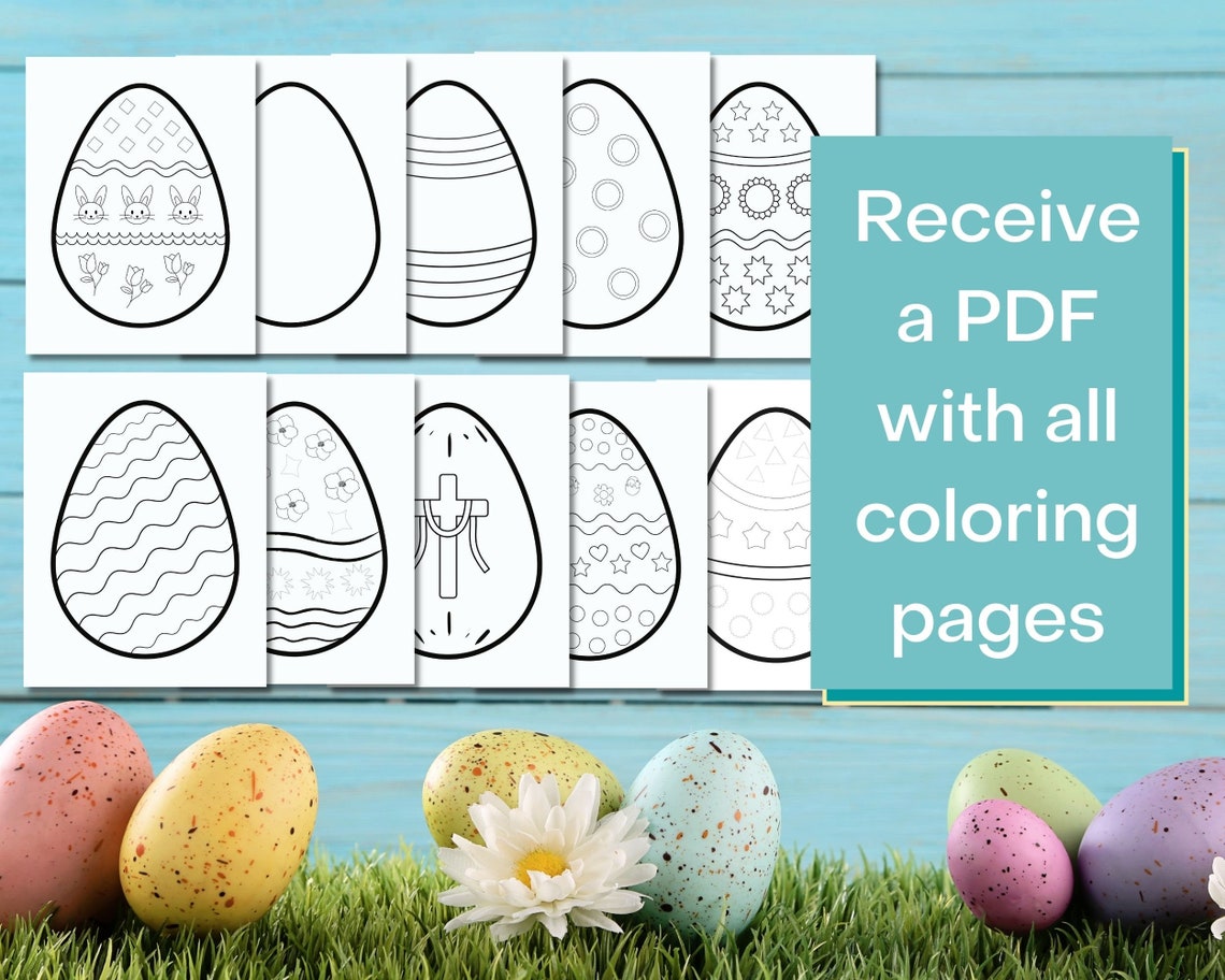 10 Printable Easter Egg Coloring Pages Easter Activity for - Etsy