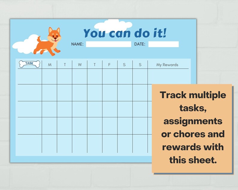 Dog Reward Chart for Children Printable, Behavior Chart, Daily Chore ...
