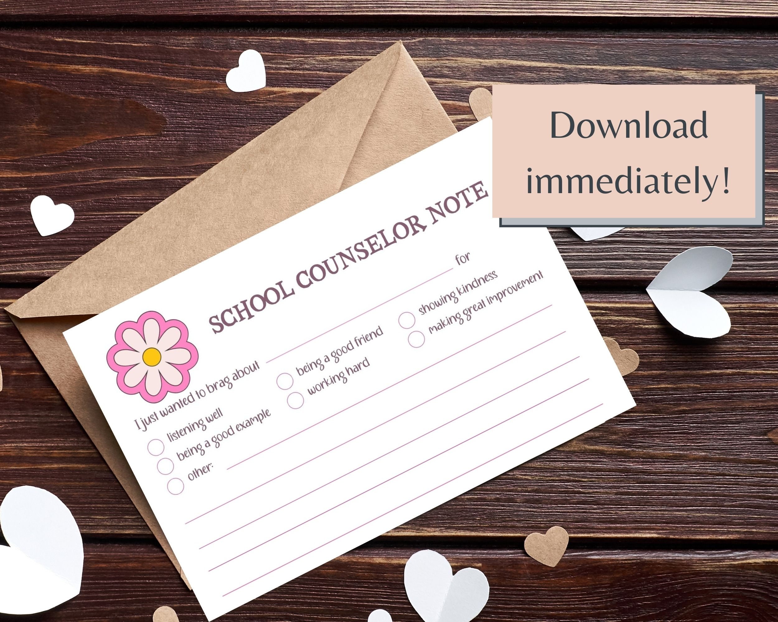 School Counselor Office Note Printable Bright Pink Daisy - Etsy