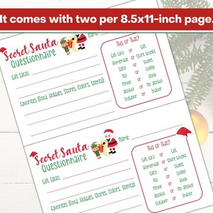 Secret Santa Questionnaire Printable: Gift Wishlist Form (digital ...