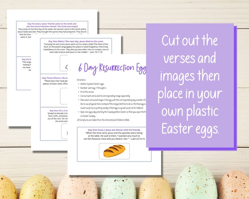 6 Day Resurrection Eggs Printable: Easter Activity Cards (PDF) - Etsy