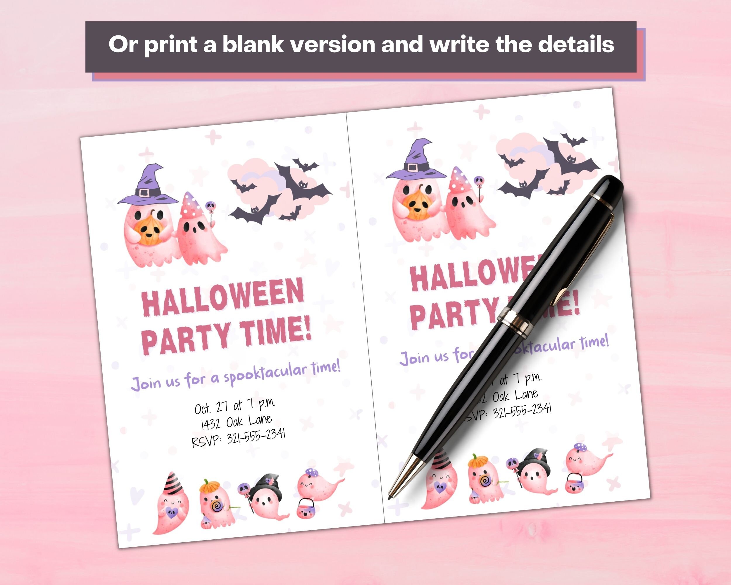 Pink Halloween Party Invitation Canva Template, Pink Ghosts, Family ...