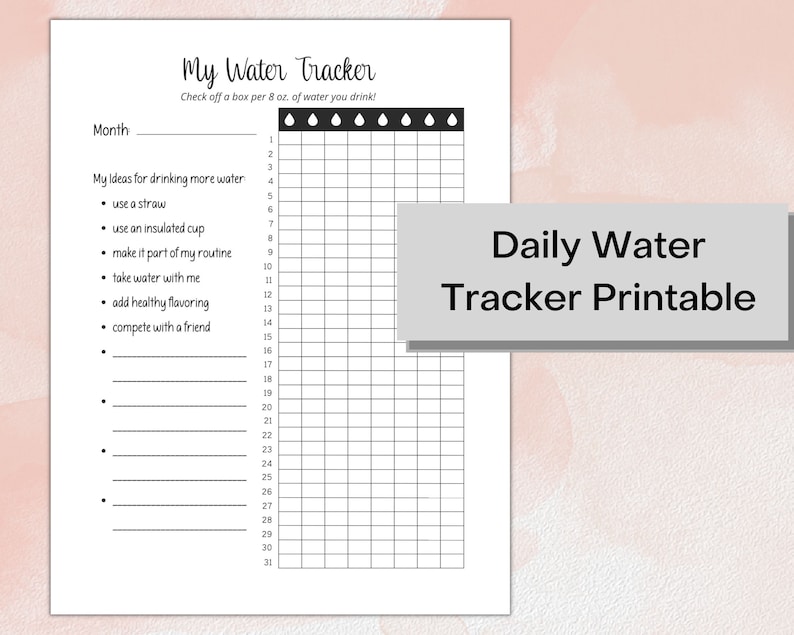 Daily Water Tracker Printable | Water Intake Tracker | Health and ...