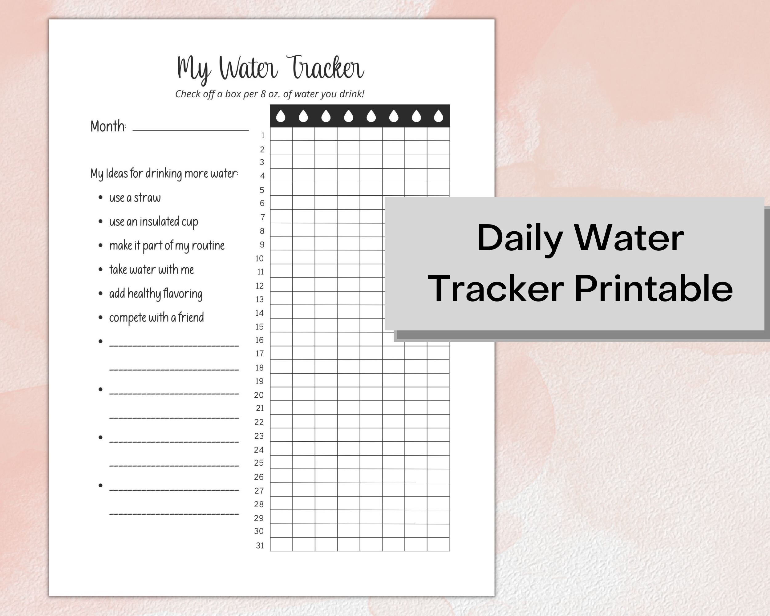 Daily Water Tracker Printable | Water Intake Tracker | Health and ...