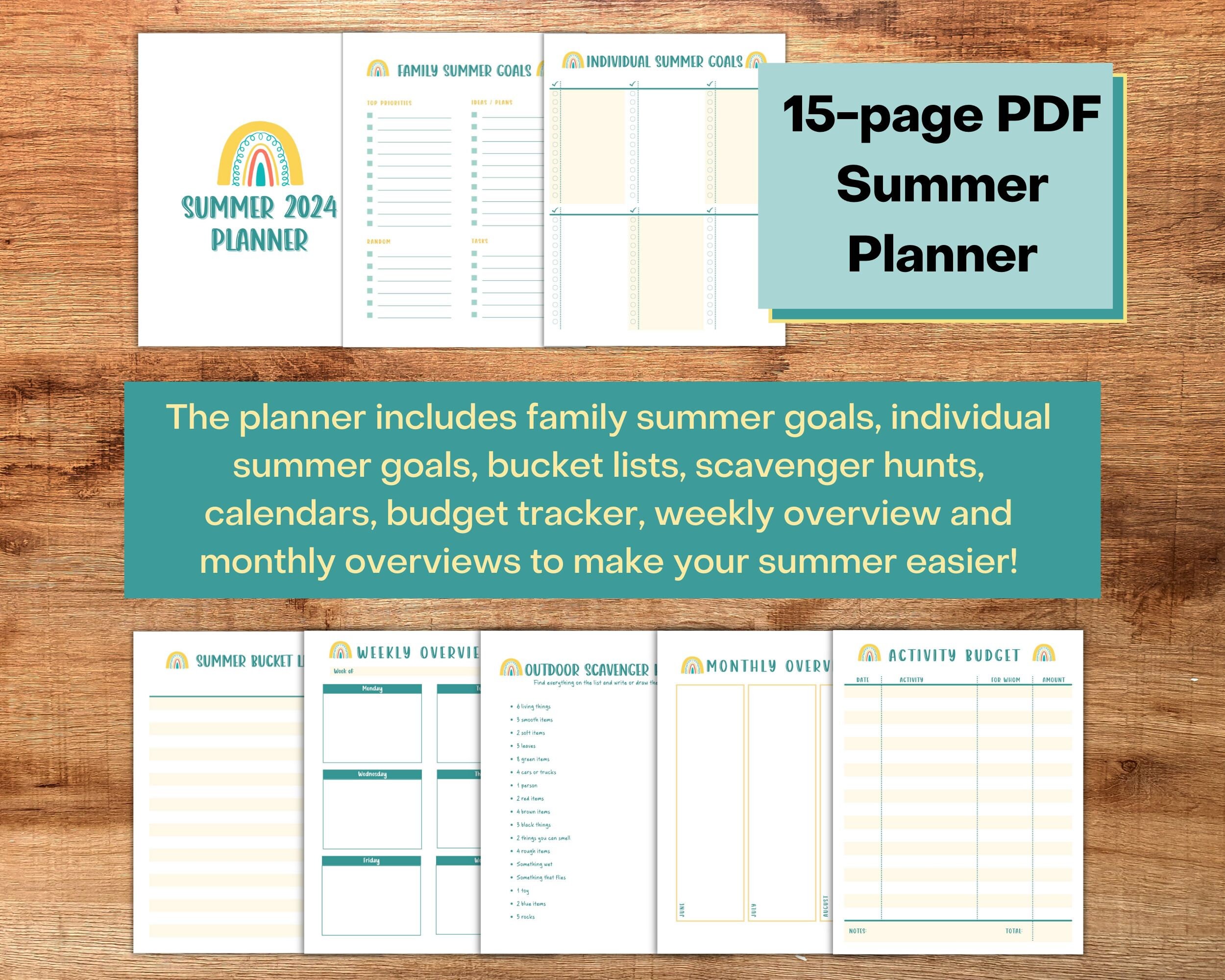 Printable 2024 Summer Planner, Summer Calendar, Summer Activity Planner ...