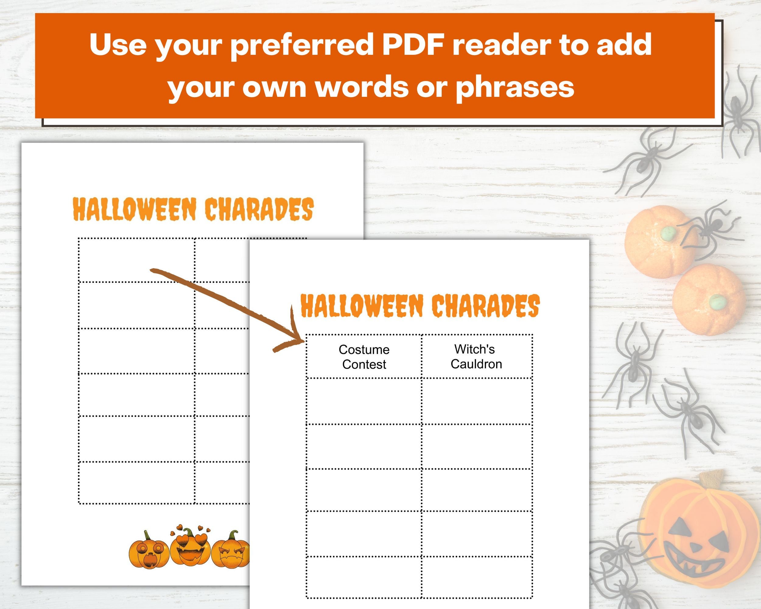 Editable Halloween Charades Printable Halloween Games - Etsy