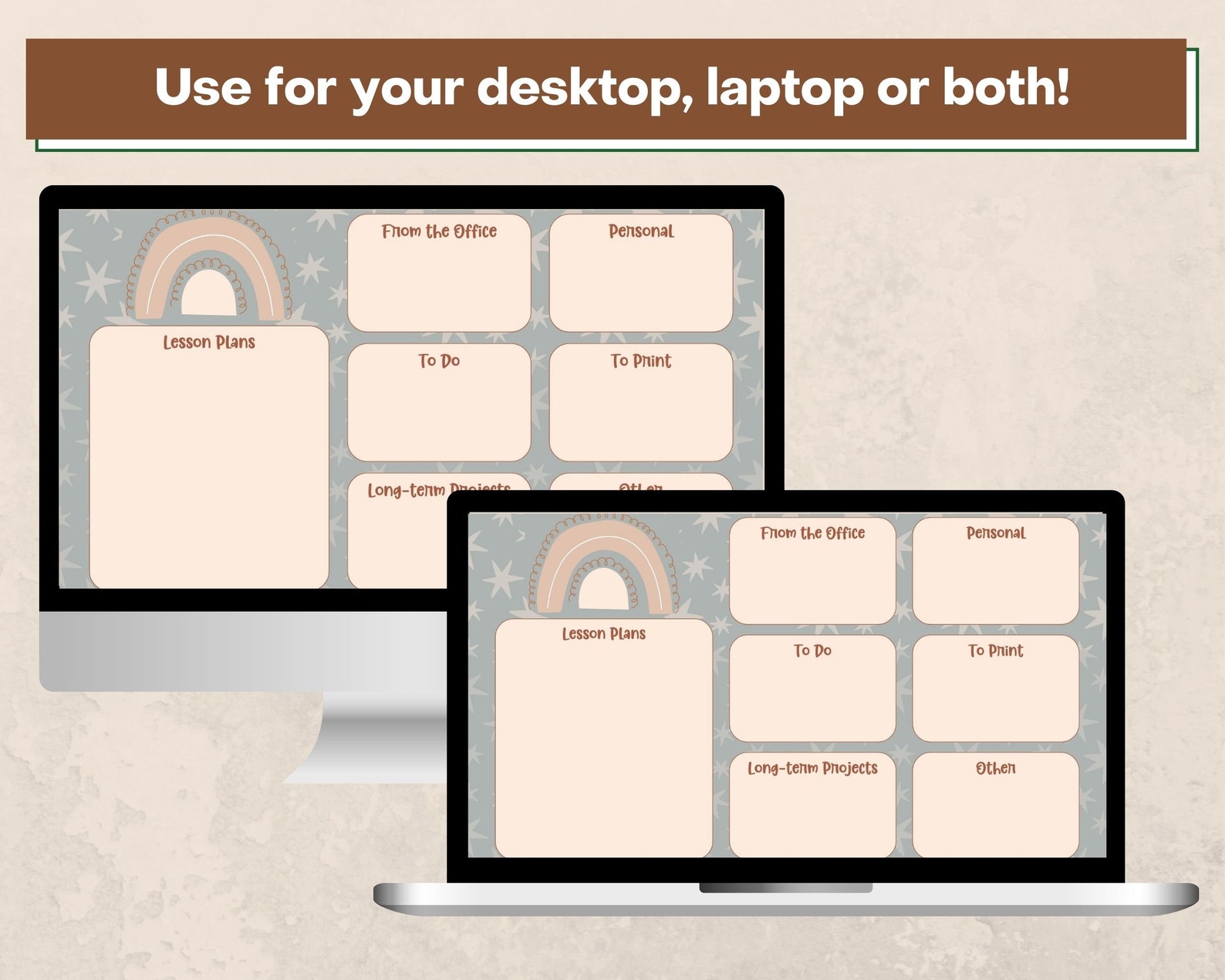 Boho Rainbow Teacher Desktop Wallpaper Organizer (digital Download) - Etsy