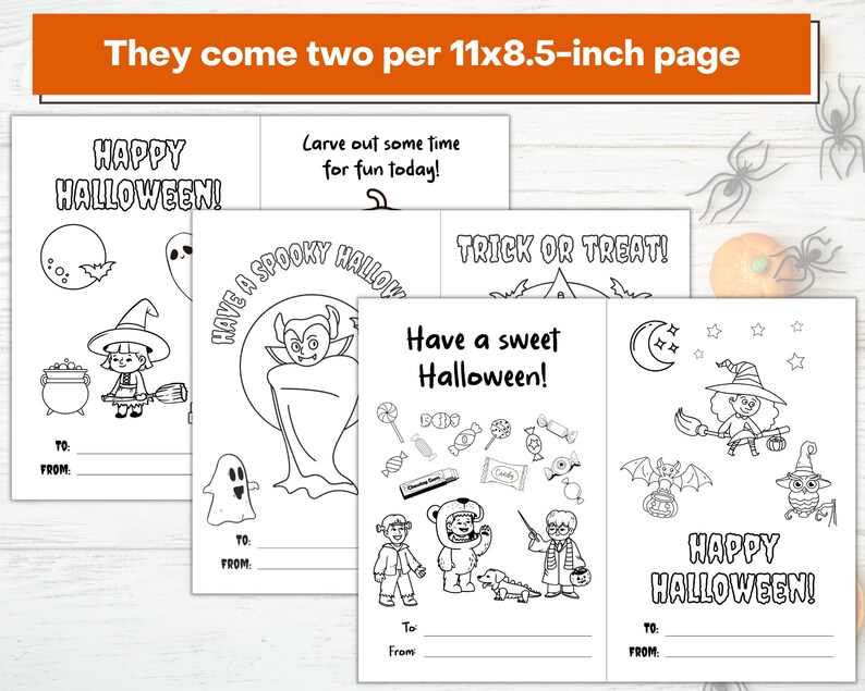 Halloween Coloring Cards Printable | Halloween Class Party Activity ...
