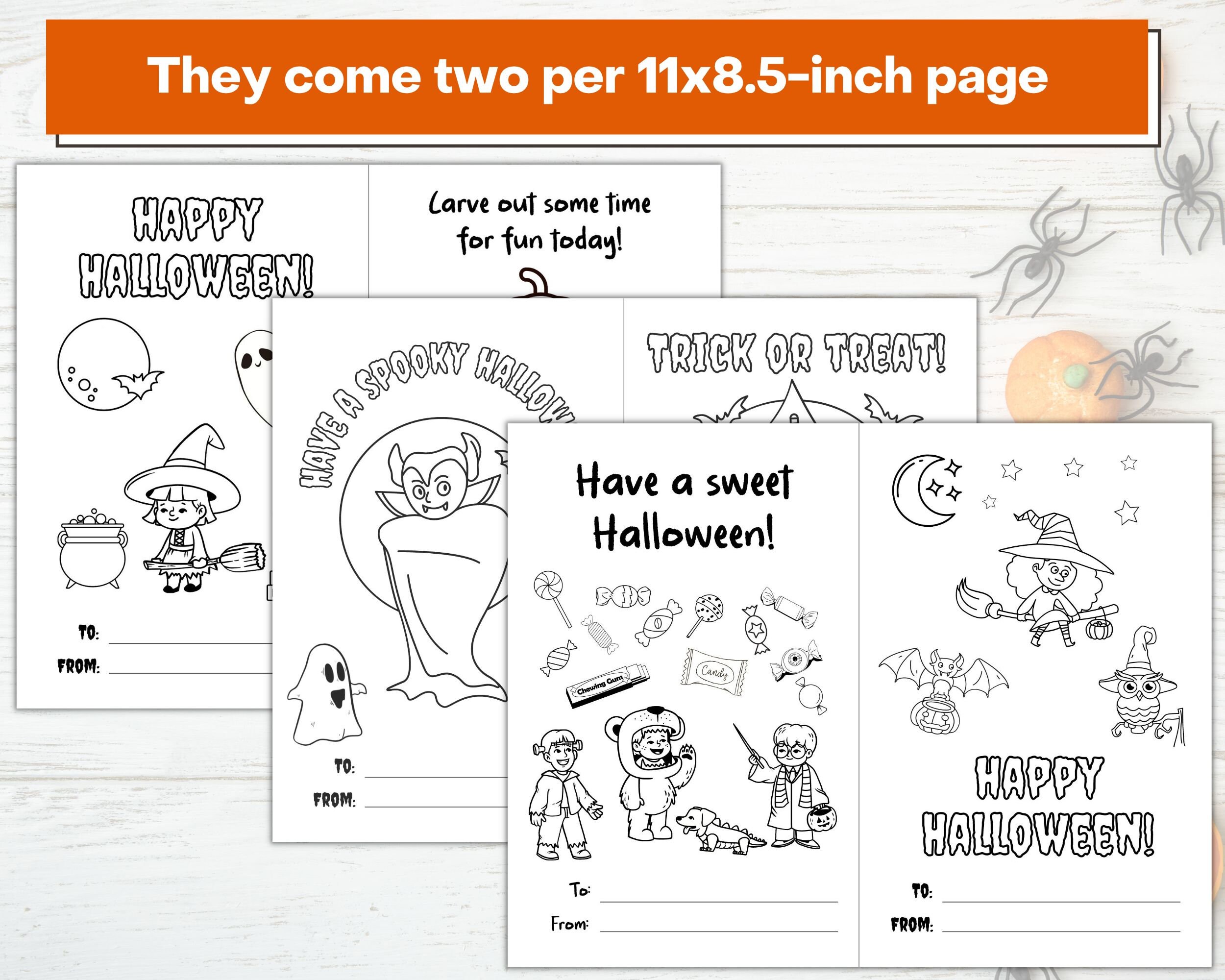 Halloween Coloring Cards Printable | Halloween Class Party Activity ...