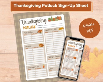 Thanksgiving Printable Potluck Sign-up Sheet 8.5x11 Fillable - Etsy