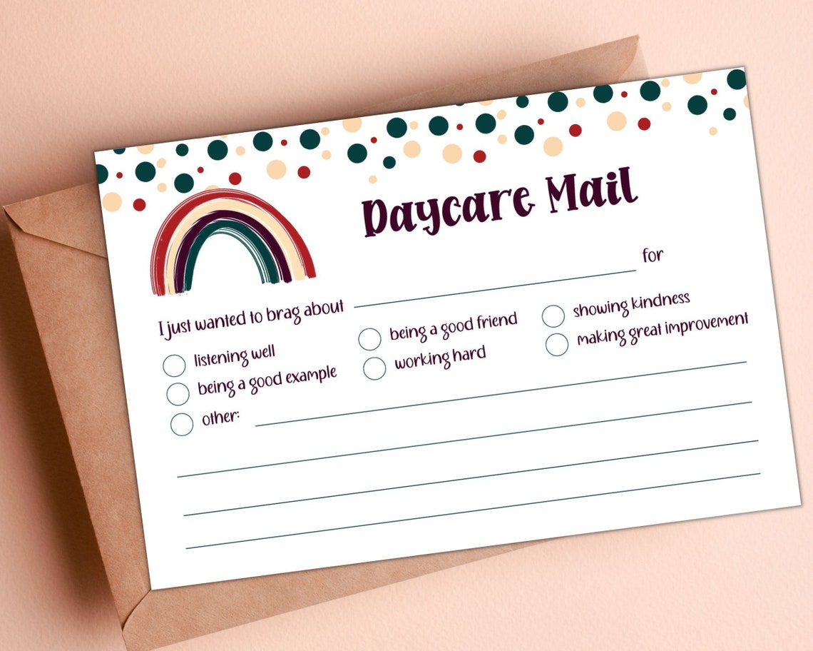 Daycare Note Printable Daycare Mail Boho Daycare Brag Card Daycare ...