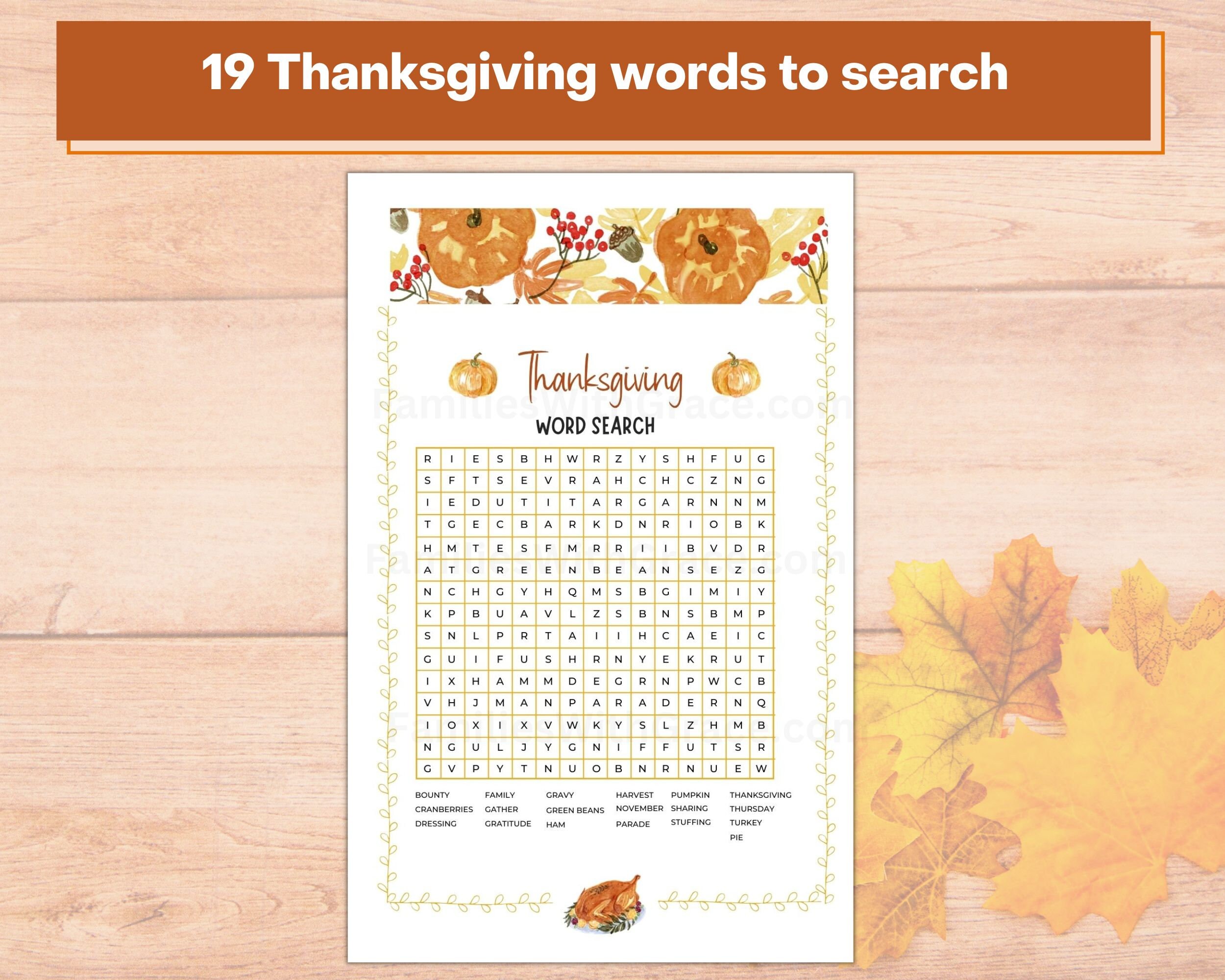 Thanksgiving Word Search Printable | Thanksgiving Games | Thanksgiving ...