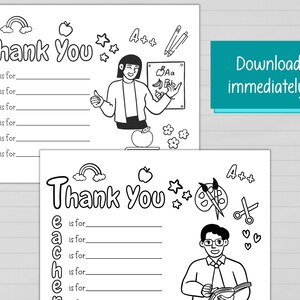 Printable Teacher Thank You Coloring Pages Instant Digital Download ...