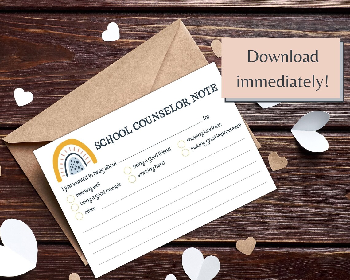 Boho Rainbow School Counselor Note Printable (digital Download) - Etsy