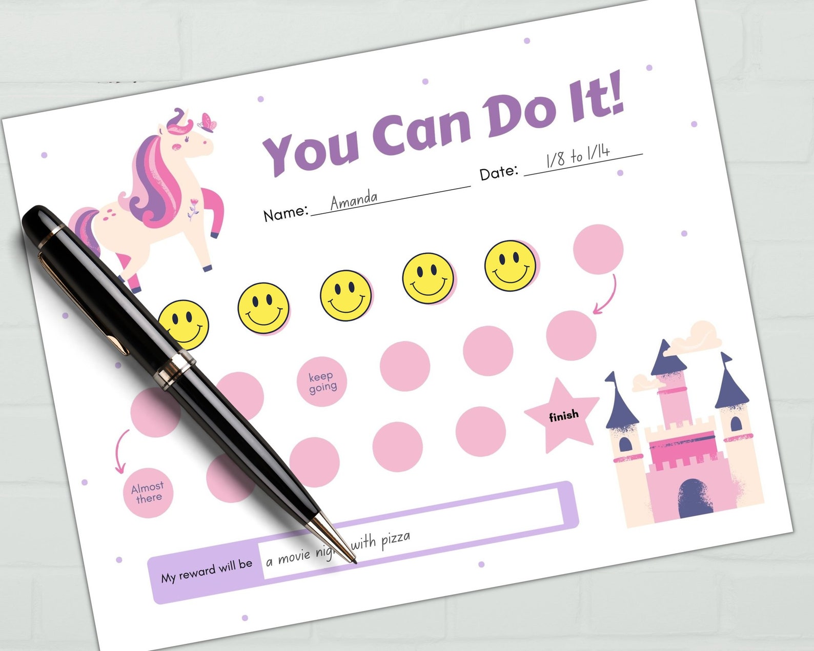 Unicorn Reward Chart for Children Printable, Behavior Chart, Daily ...