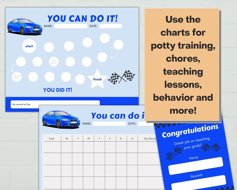 Reward Chart for Children Printable, Racing Behavior Chart, Daily Chore ...