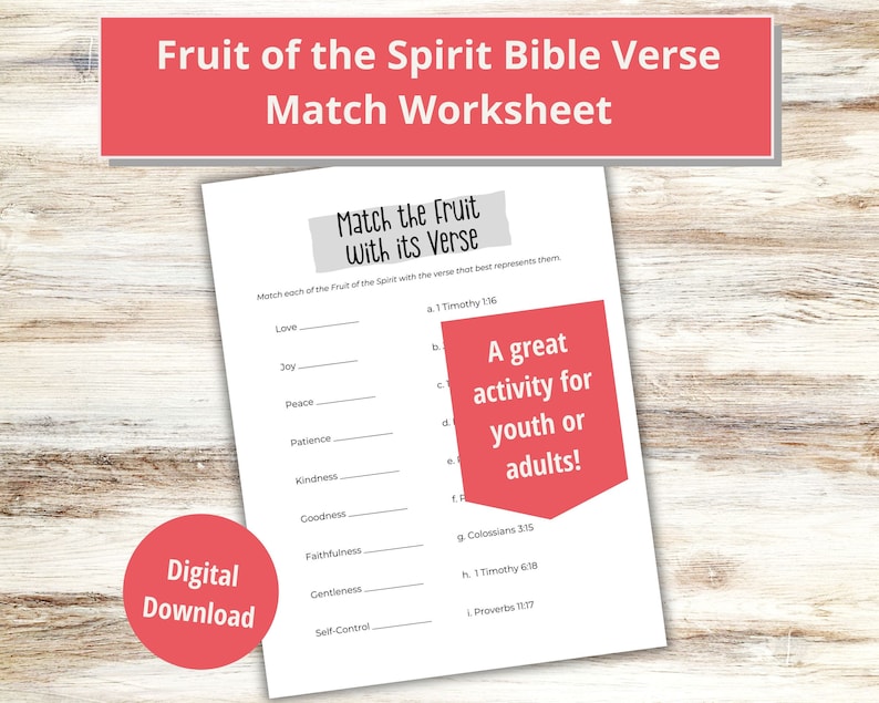 Fruit of the Spirit Bible Verse Match Worksheet (digital Download) - Etsy