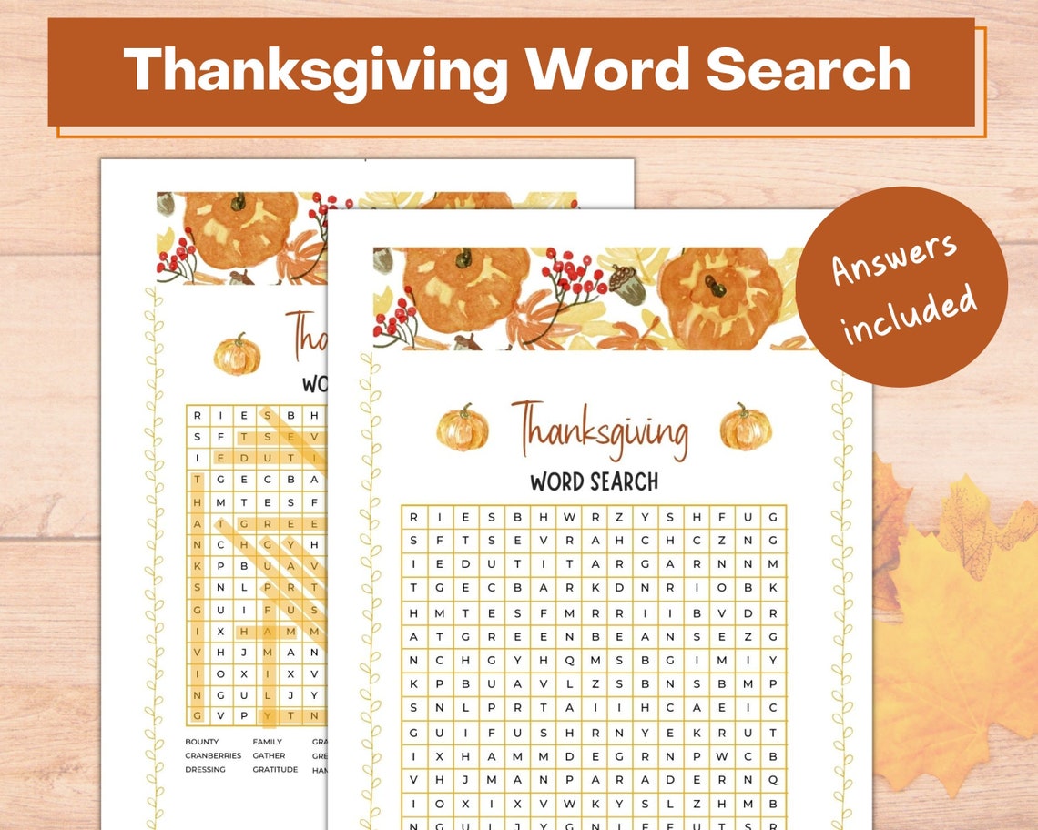 Thanksgiving Word Search Printable Thanksgiving Games - Etsy