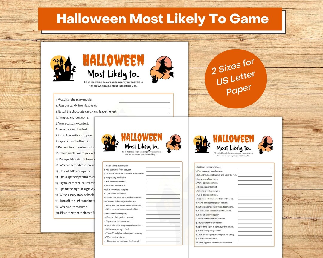 Halloween Most Likely to Game Printable, Funny Halloween Game, Adult ...