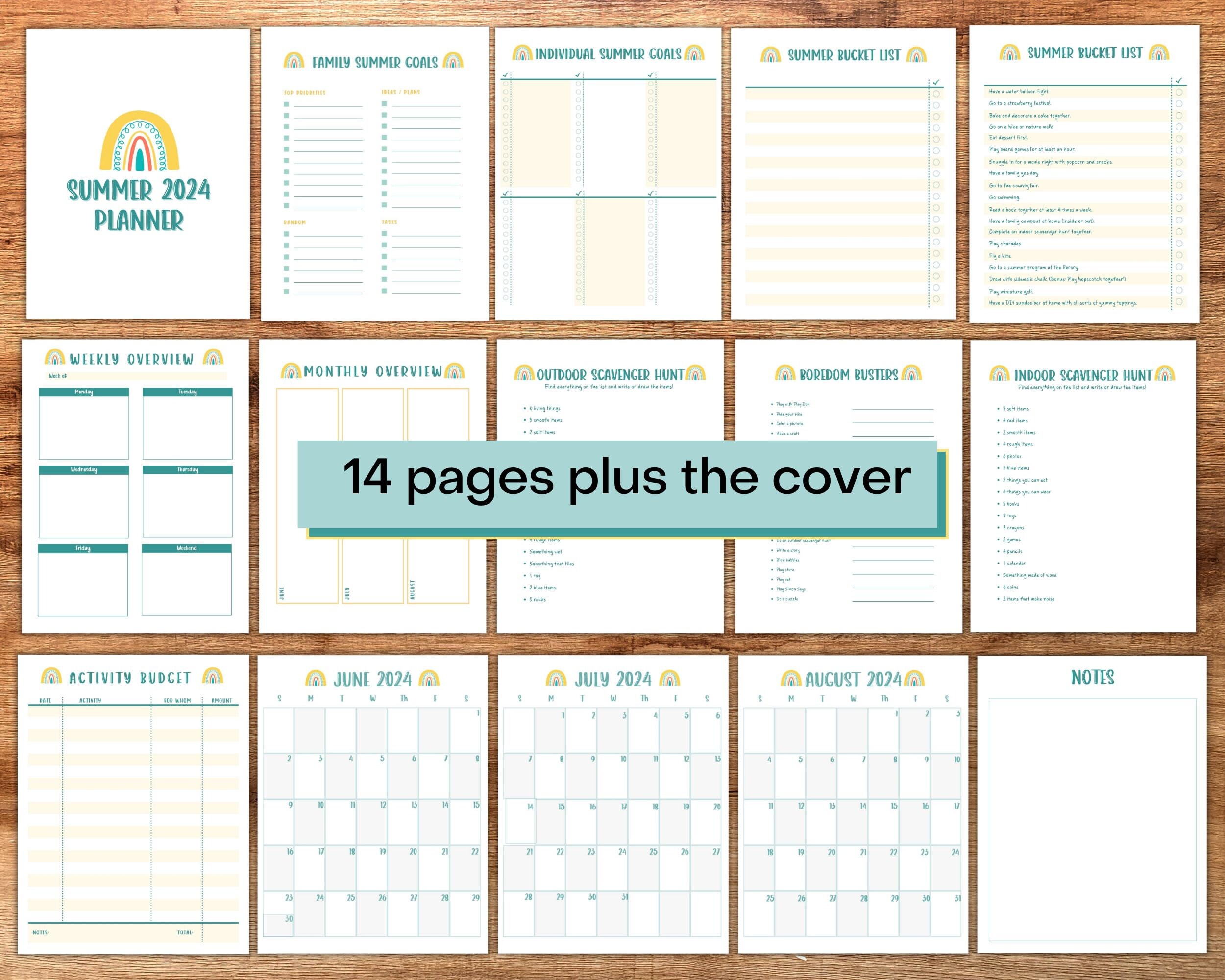 Printable 2024 Summer Planner, Summer Calendar, Summer Activity Planner ...