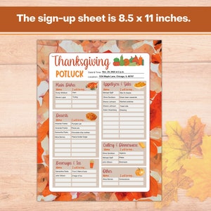 Thanksgiving Printable Potluck Sign-up Sheet | 8.5x11 Fillable PDF ...