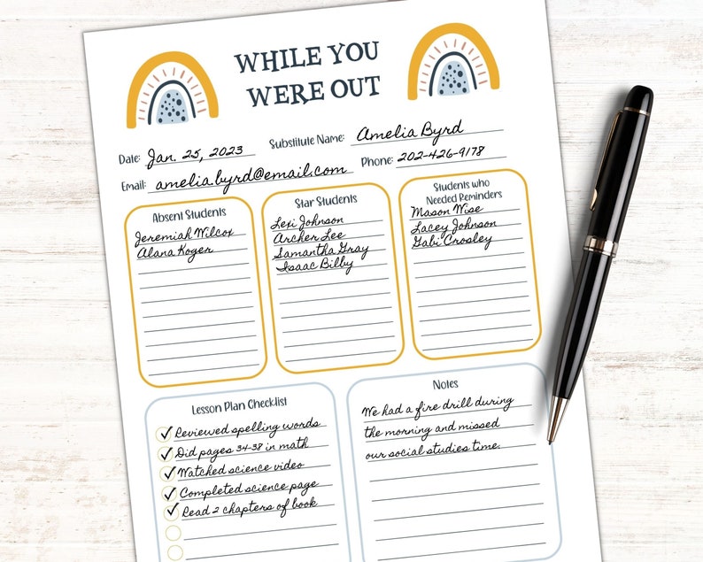 Substitute Mail Printable, Substitute Teacher Note, While You Were Out ...